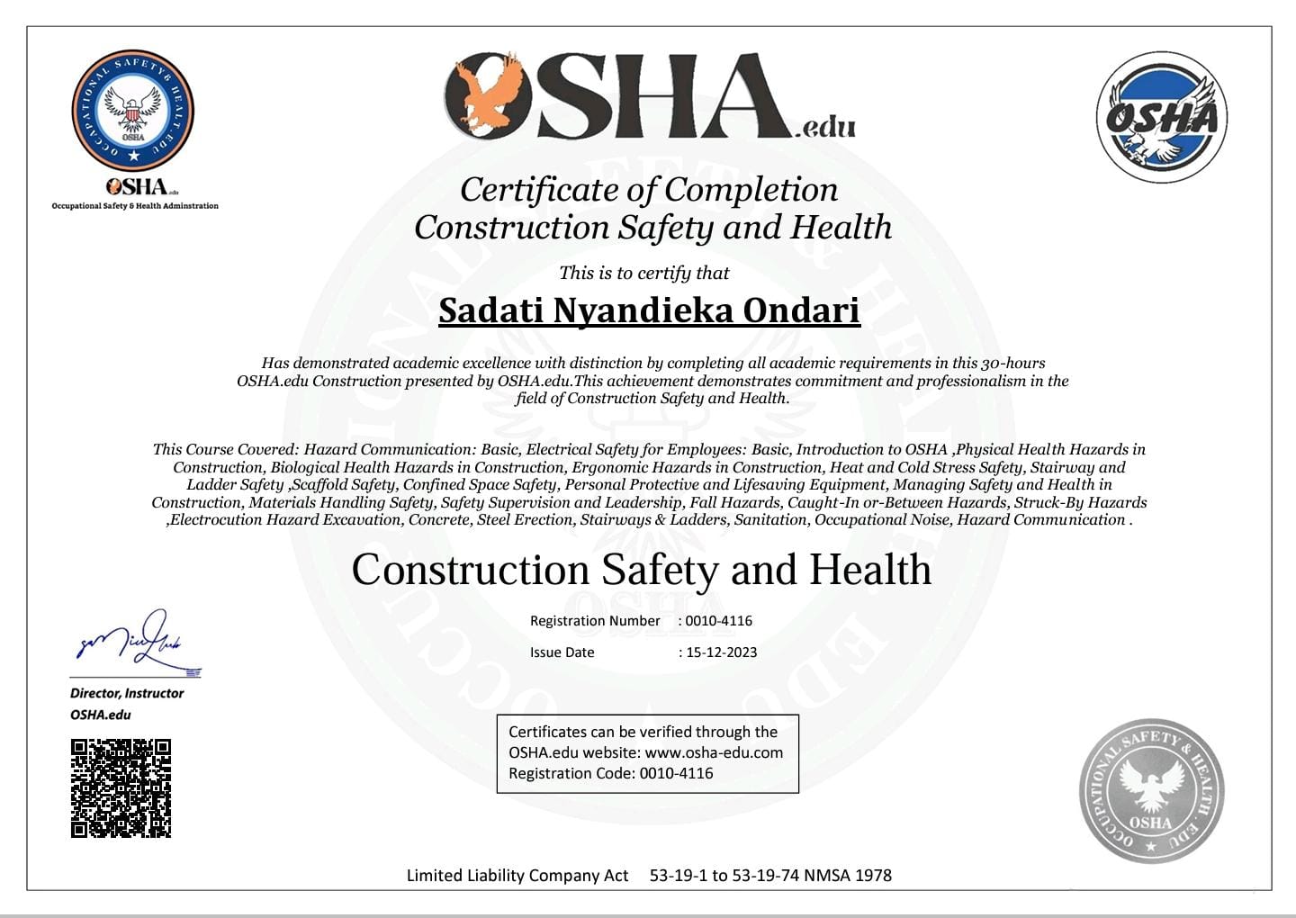 Verification OSHA Edu